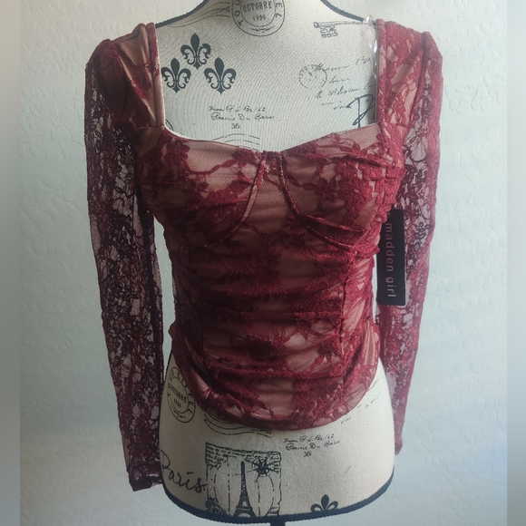 Madden Girl | Tops | Madden Girl Burgundy Wine Red Long Sleeve Lace ...